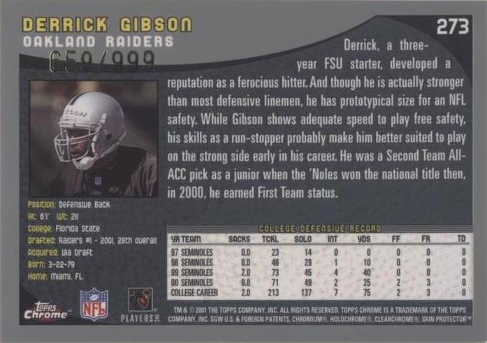 2001 Topps Chrome Derrick Gibson #273 for sale | eBay