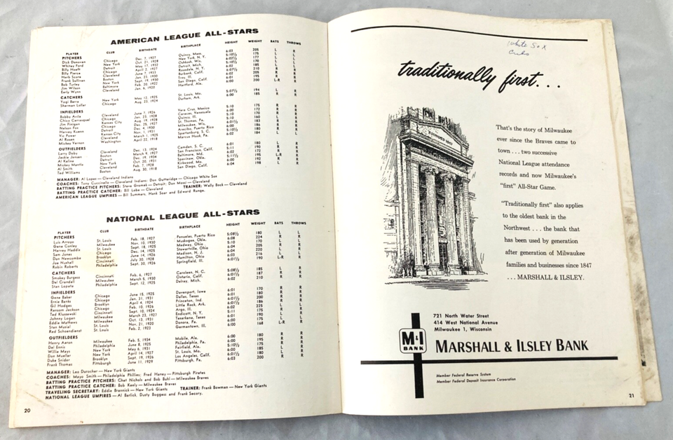 1955 Baseball MLB All Star Game Official Program Excellent Condition ...