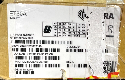 Zebra ET80A Rugged Tablet 8GB 256GB BT5.2 WiFi6E 12.1T W10IoT ET80A ...