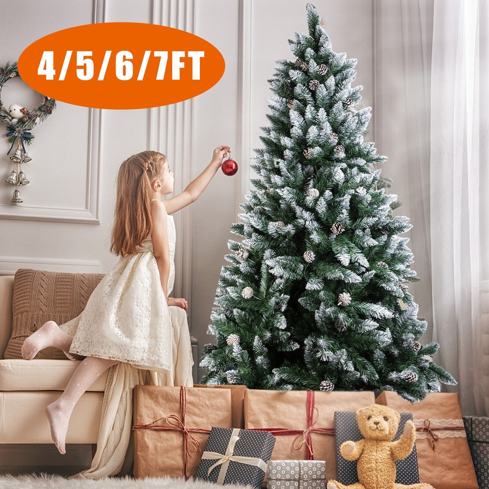 4/5/6/7FT Artificial Christmas Tree with LED Lights Stand Xmas Holiday ...