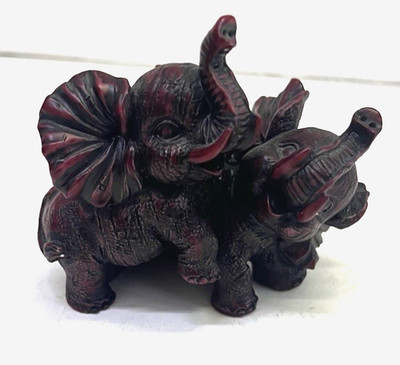 Vintage Small 2.75' Elephant Figurine Red Faux Resin Baby Elephants ...