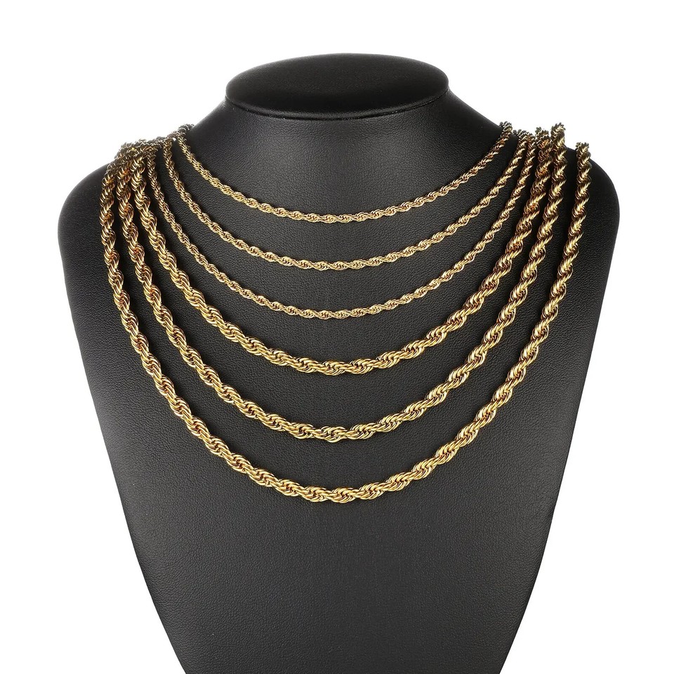 Gold Twisted Rope Chain Necklace - Stainless Steel, Waterproof, Never ...