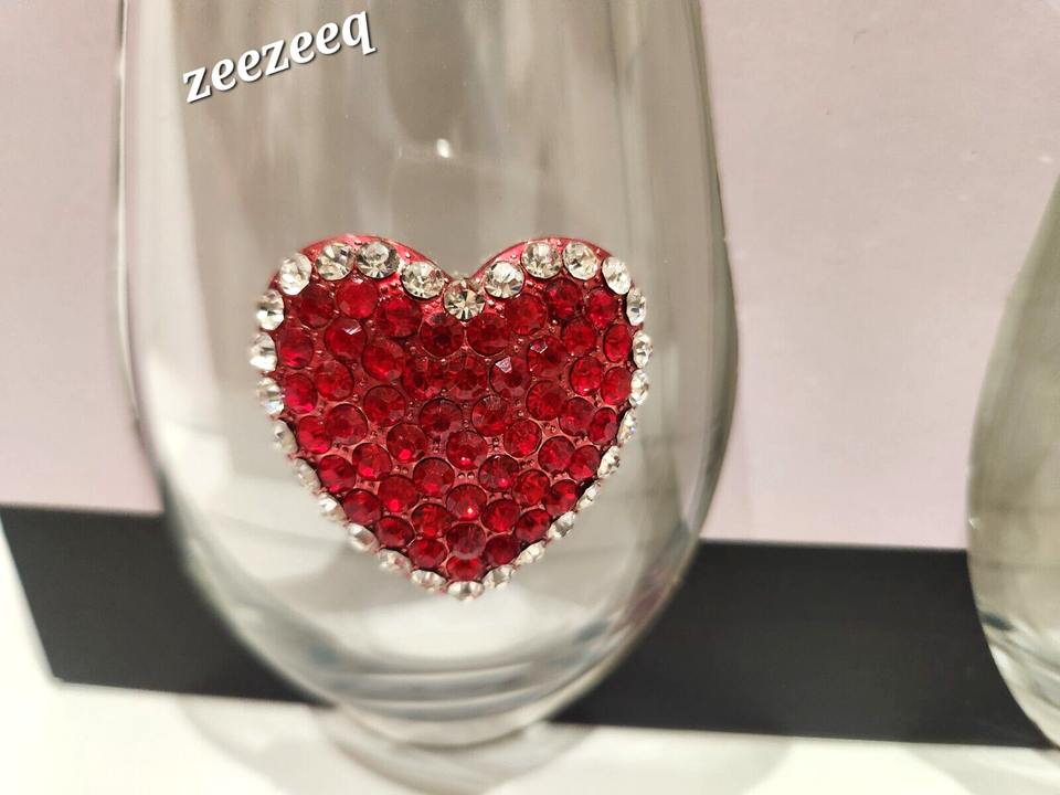 Rachel Zoe Valentines Jeweled Rhinestone Red Heart Stemless Wine ...