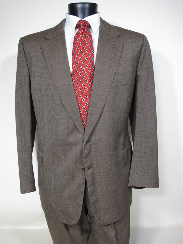 Castles Bespoke Savile Row Suit Wool Olive Brown Pindot 46 Short Made ...