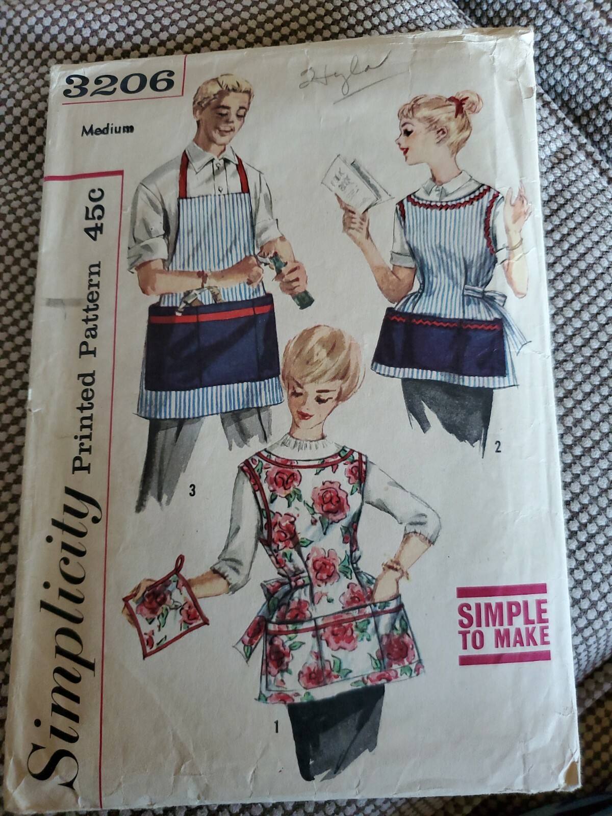 Vtg 1950s Cobbler Apron Sewing Pattern Cut Complete Simplicity 3206 Sz ...