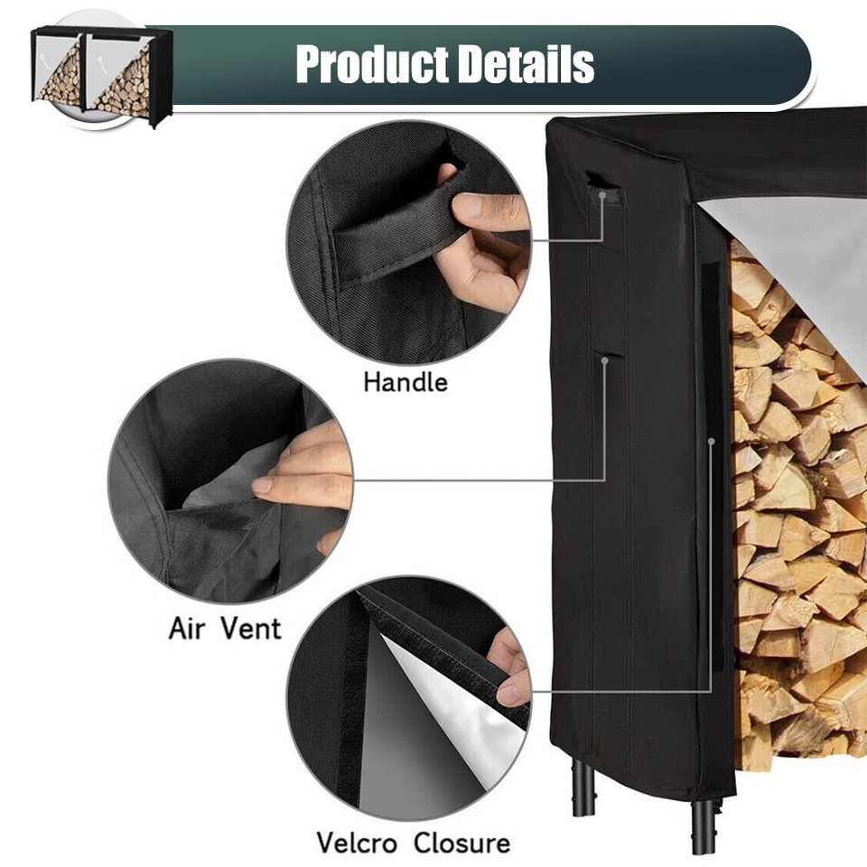 8FT Waterproof Firewood Log Rack Cover Heavy Duty Outdoor Wood Holder ...