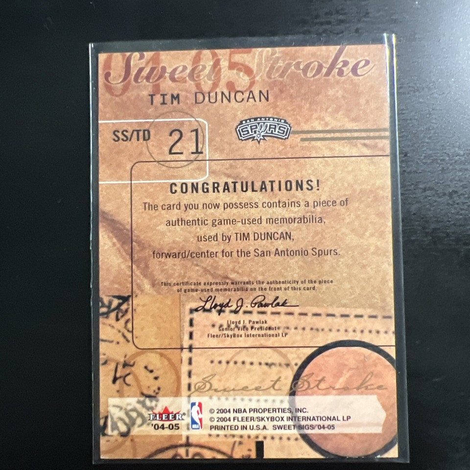 2004-05 FLEER SWEET SIGS STROKE JERSEY RELIC TIM DUNCAN SPURS | eBay