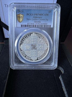2021 New Gothic Crown Quartered Arms PCGS PR70 Silver Proof Alderney £5 ...