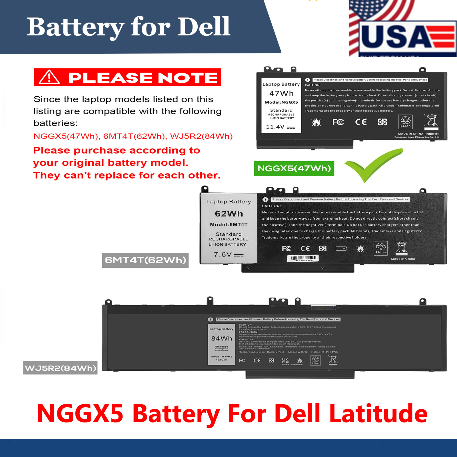 NGGX5 Battery For Dell Latitude 12 E5270 14 E5470 5470 15 E5570 5570 ...