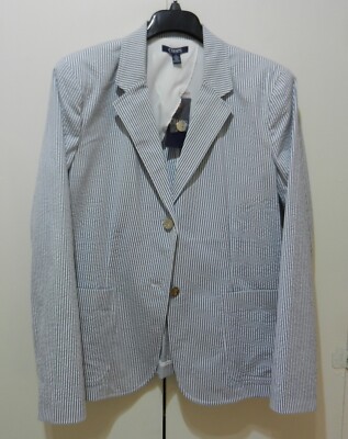 CHAPS Women's Blazer Blue Pin Stripes Size 16 Silver Buttons NWT | eBay