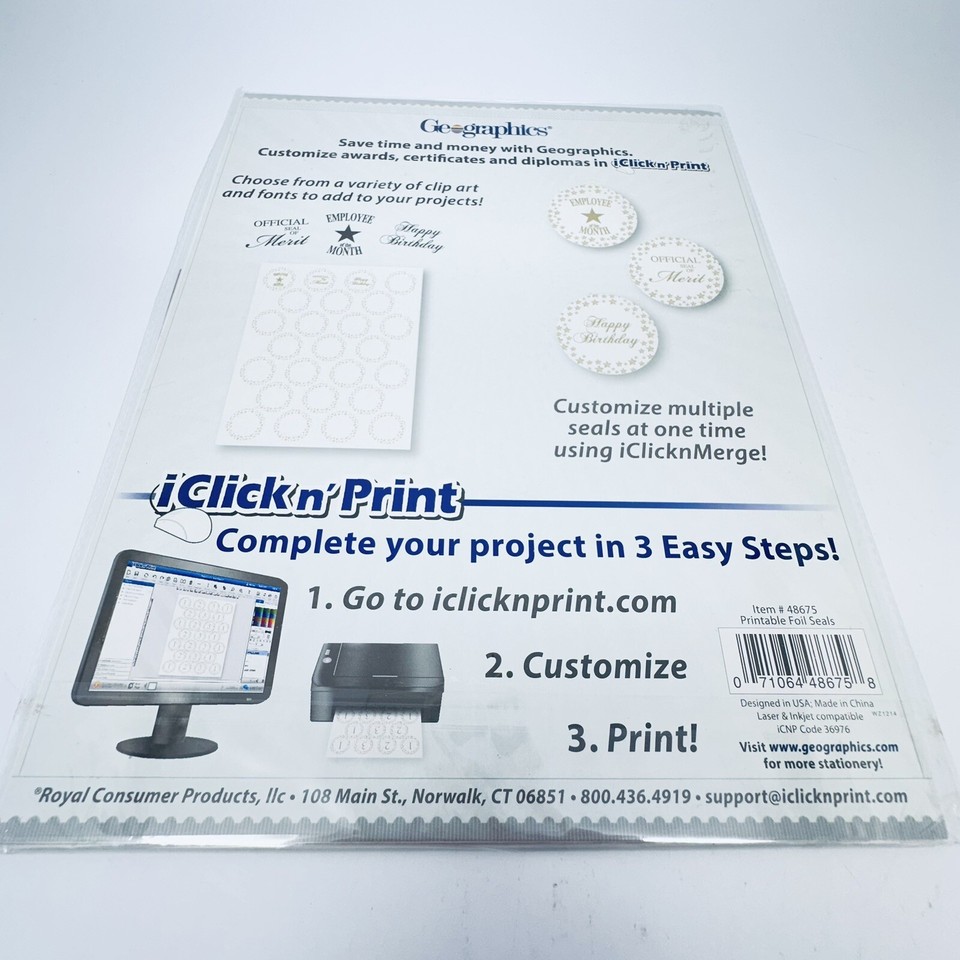 iClick n Print Geographics Printable White Gold Foil Stars Seals 48675 ...