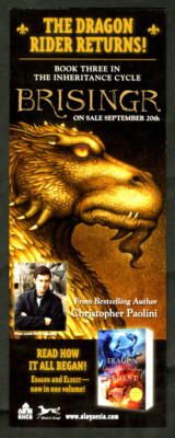 Brisingr Christopher Paolini Promotional Bookmark MINT CONDITION Eragon ...