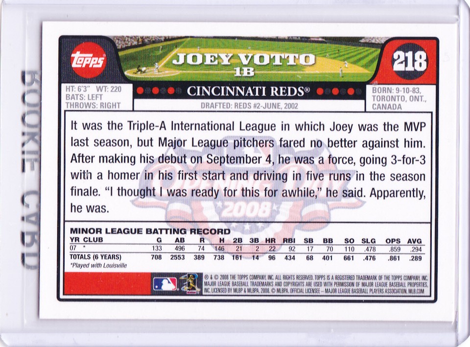 JOEY VOTTO 2008 Topps RED VERSION $$ ROOKIE CARD Cincinnati Reds ...