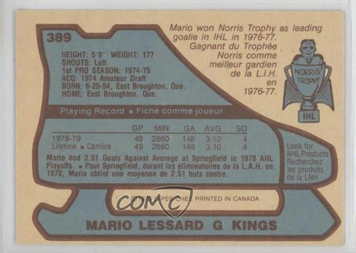 1979-80 O-Pee-Chee Mario Lessard #389 Rookie RC | eBay