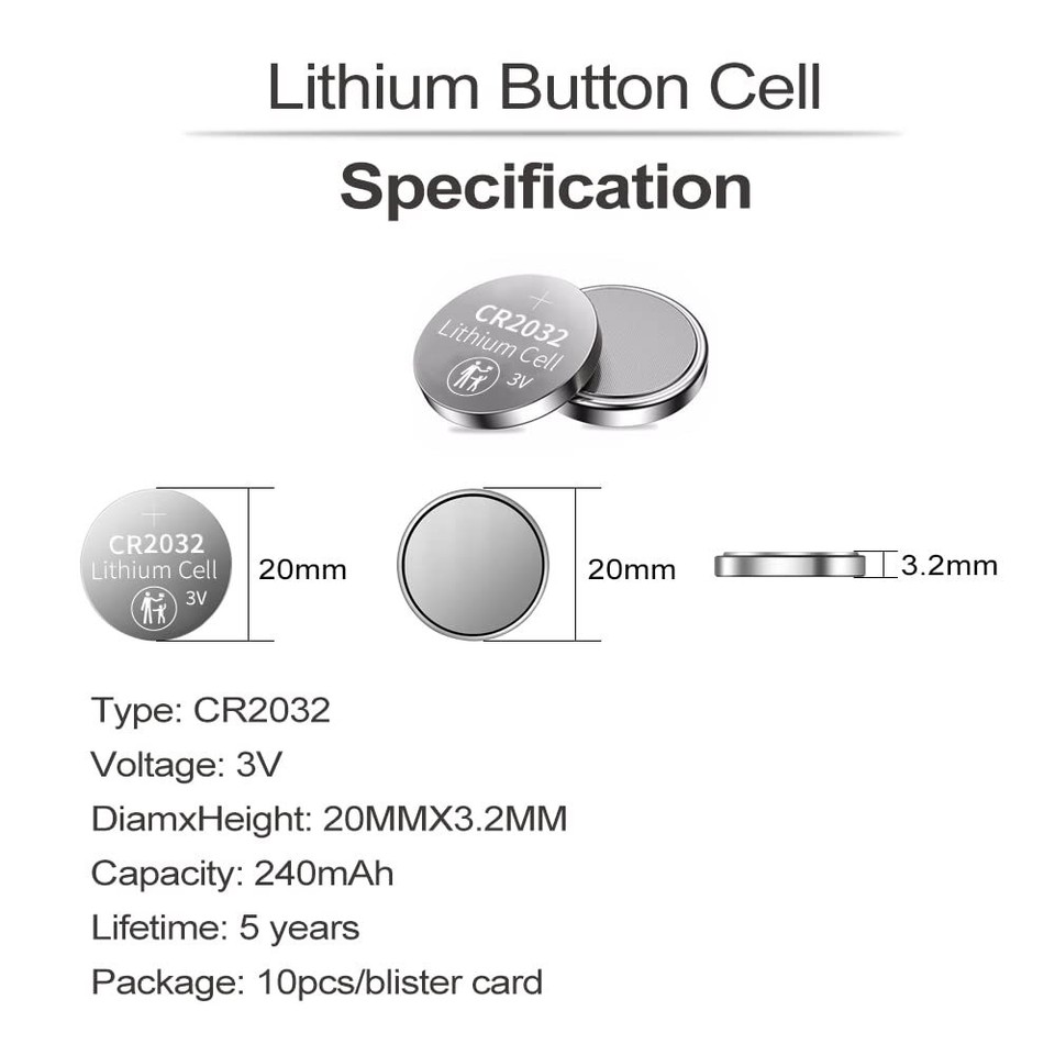 CR2032 3V Lithium Battery (10pcs), Compatible with AirTag, Key Fobs ...