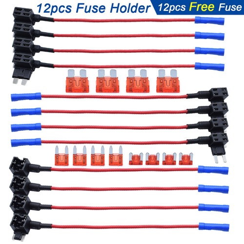 x12 Add A Circuit Fuse Tap Holder Piggy-Back Standard Mini Blade Fuses ...
