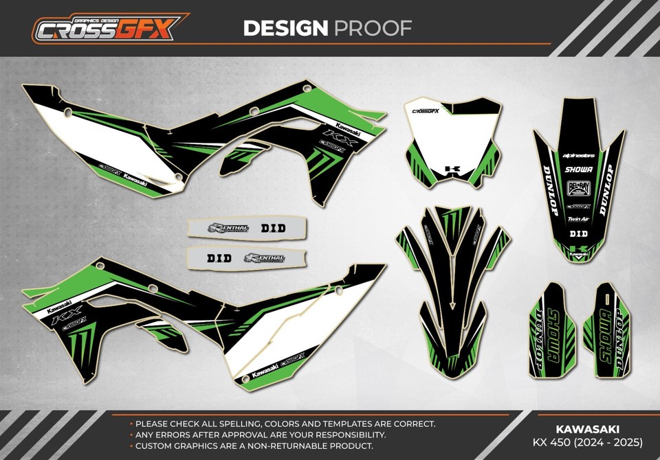 KAWASAKI Complete Graphics KX F KLX 65 85 110 112 125 140 150 230 250 ...