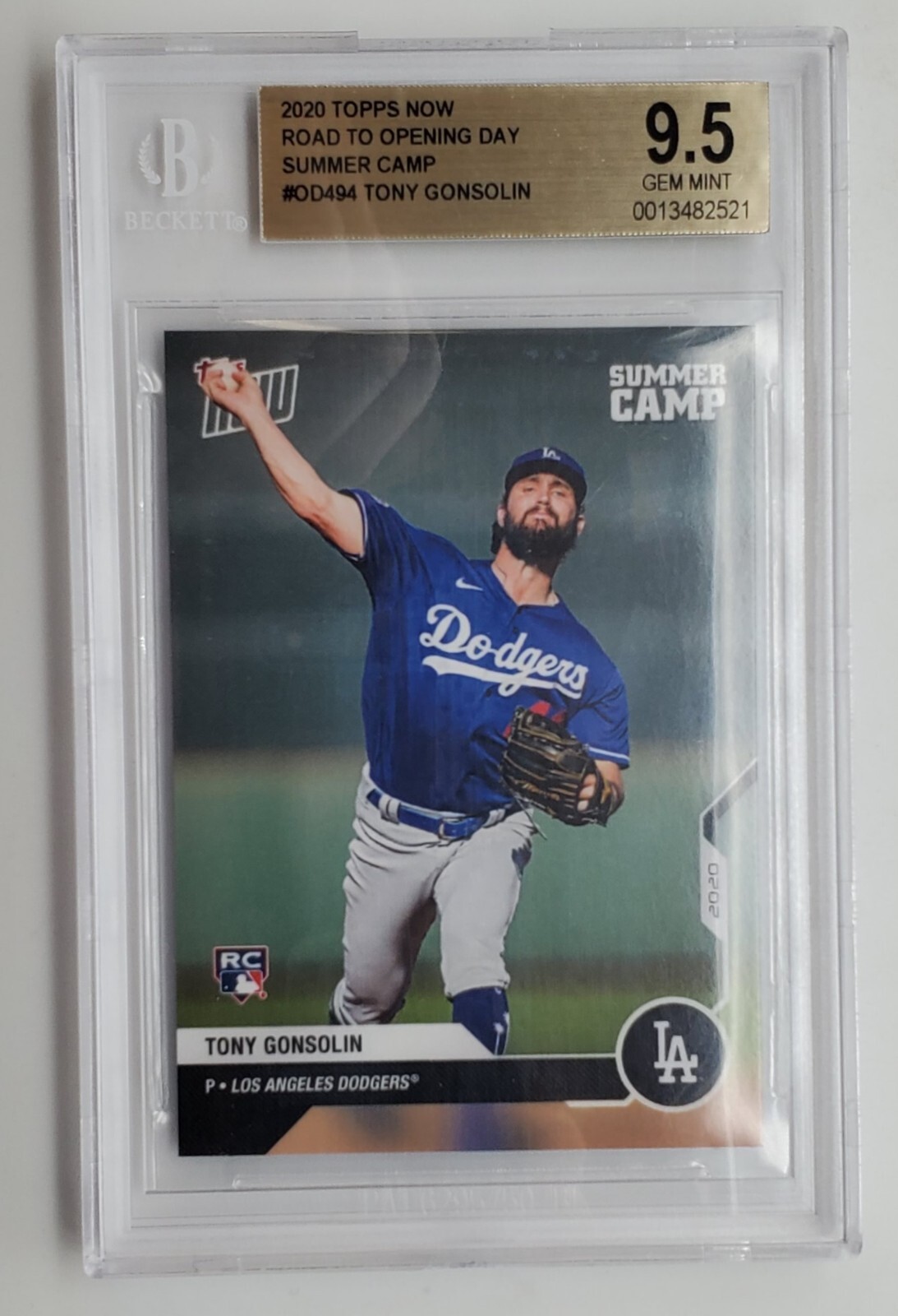 2020 Topps Now Opening Day Tony Gonsolin Rookie Card BGS 9.5 GEM Mint ...