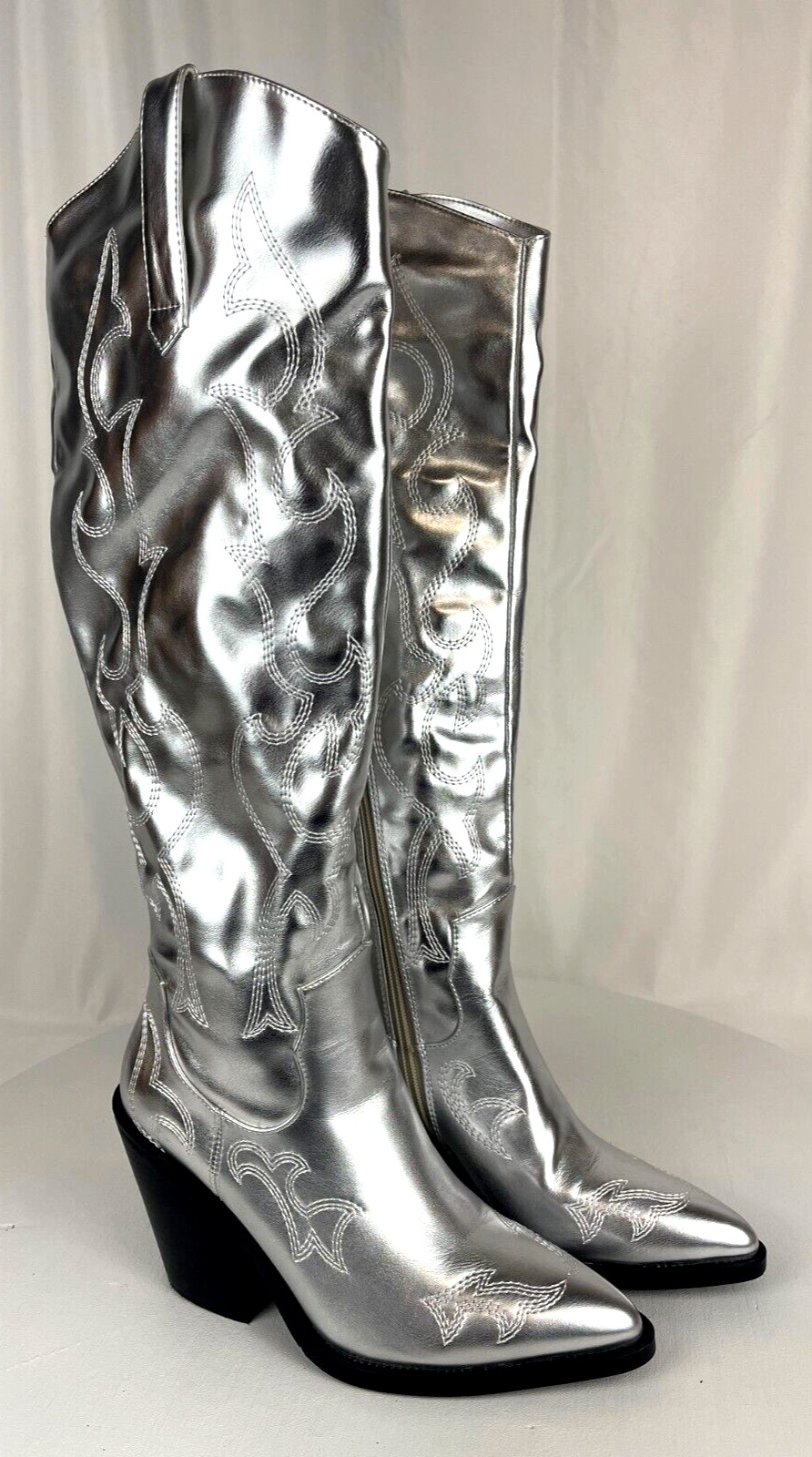 Azalea Wang Womens Tall Western Boot Metallic Silver … - Gem