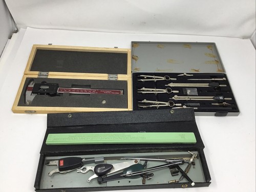 Vintage Drafting Tool Instrument Sets: Scribers, Ruler, Calipers, Pens ...