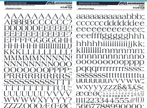 MECANORMA Transfers #412 Letterpress A3, Vintage Fonts AMERICANA NORMAL ...