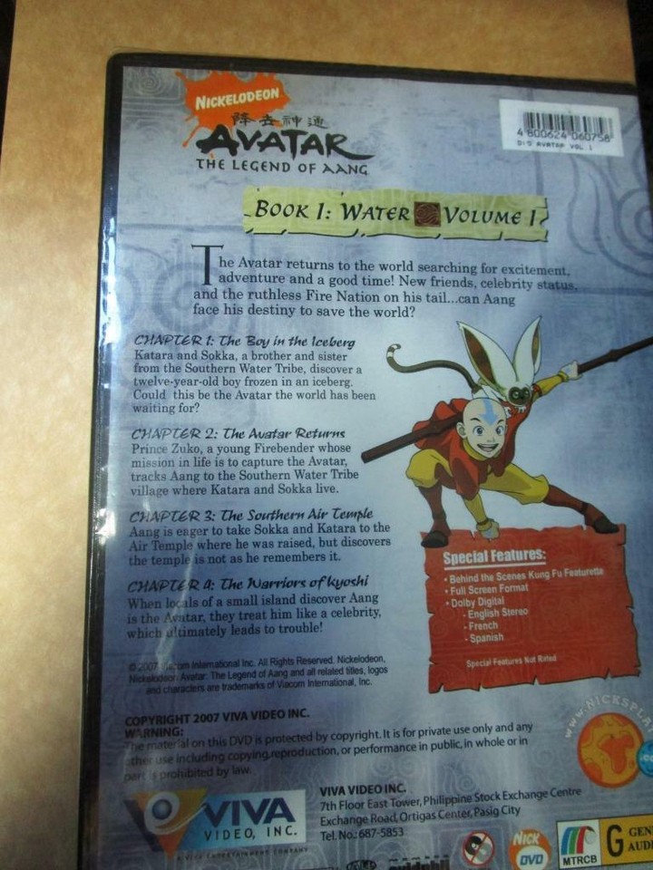 AVATAR Book 1 Volume 1 NICKELODEON 100% OFFICIAL DVD 4 CHAPTERS ALL ...