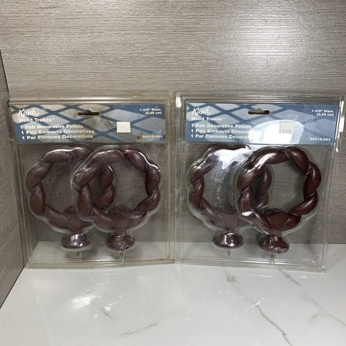 (4) Kirsch Finial Swag Scarf Pole Holder Tie Back Rope Design Mahogany ...