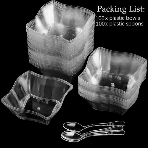 TOFLEN 100ct 5 oz Mini Dessert Cups with Spoons, Clear Plastic 5 oz, | eBay