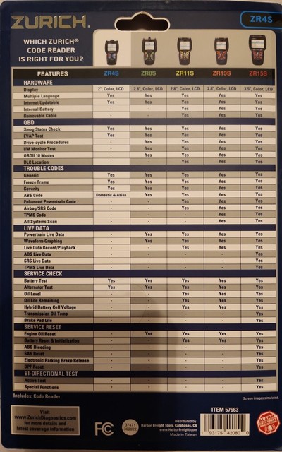 ZURICH ZR4S Professional OBD2 Diagnostic Code Reader Check Engine Light ...