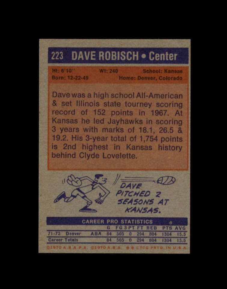 1972 Topps Basketball #223 Dave Robisch RC STARX 6 EX/MT (LS805918) | eBay