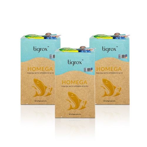 3x Tigrox Homega Fish Oil with Vitamin K2 &D3 180 Capsules Imported ...