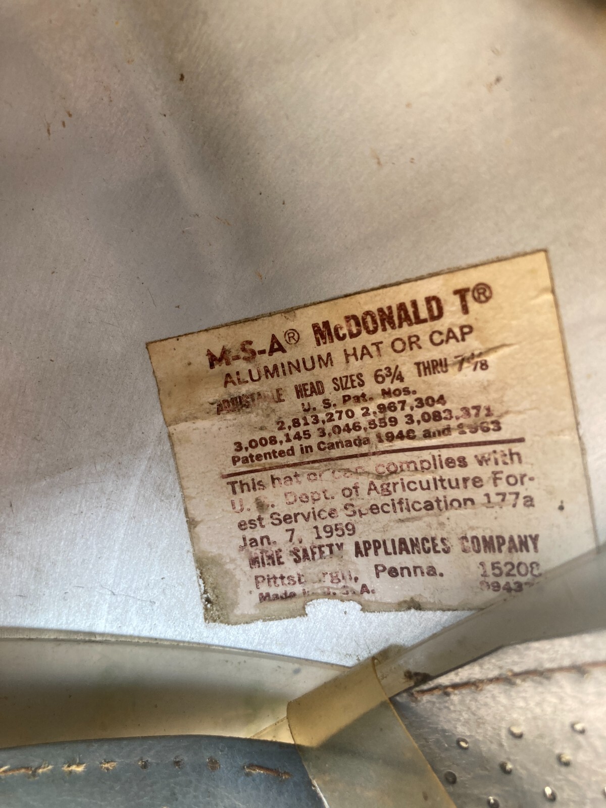 McDONALD Vintage Aluminum Hard Hat Cap US Dept Agriculture FOREST ...