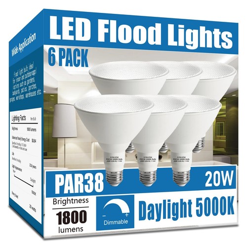 Par38 LED Flood Light Bulbs Outdoor 6 Pack, Dimmable 5000K Daylight ...
