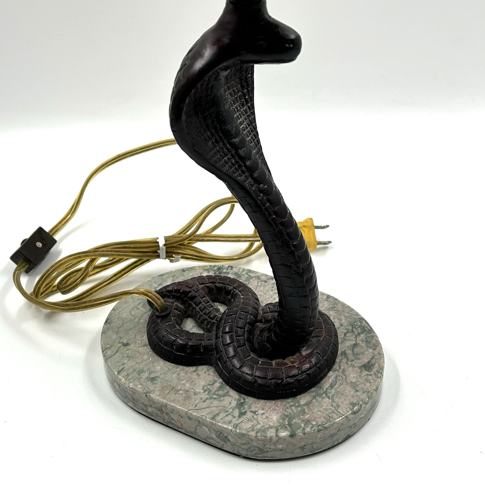 Vintage Metal Cobra Snake Lamp Glass Globe Marble Base Read | eBay