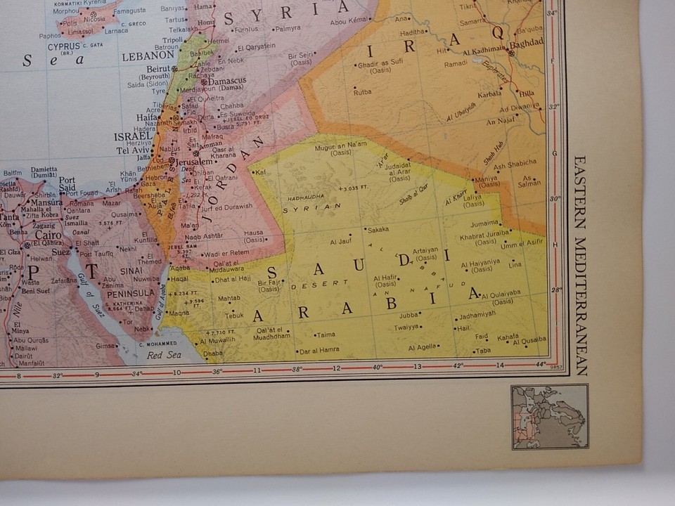 1957 Antique EASTERN MEDITERRANEAN Atlas Map Encyclopedia Britannica ...