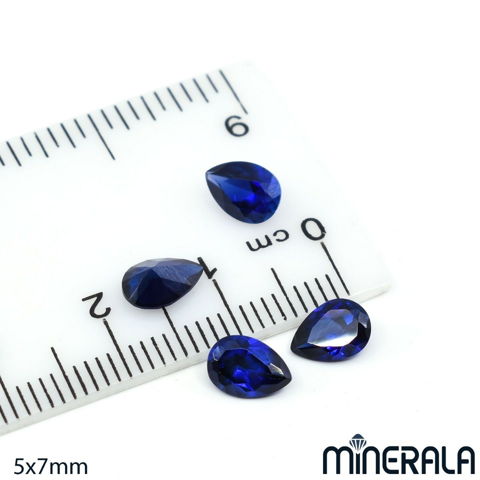 BLUE SAPPHIRE CORUNDUM LAB CREATED PEAR FACETED GEMSTONE 3x5mm-8x12mm ...