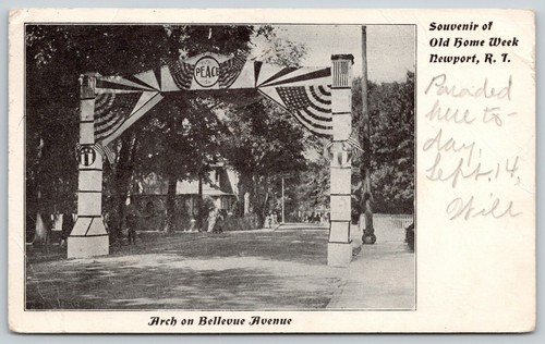 Newport RI~Flags & Bunting Decorate Bellevue Ave Peace Arch~c1905 Old ...