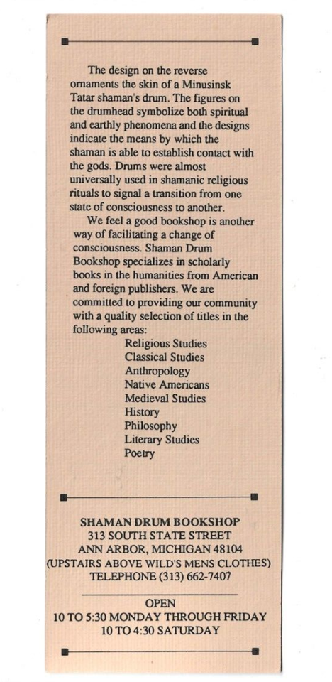 SHAMAN DRUM BOOKSHOP BOOKMARK | eBay