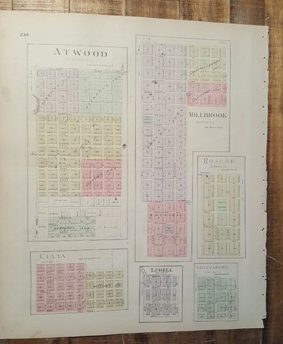 Antique Colored MAP - ATWOOD, MILLBROOK or RAWLINS COUNTY - 1887 KANSAS ...