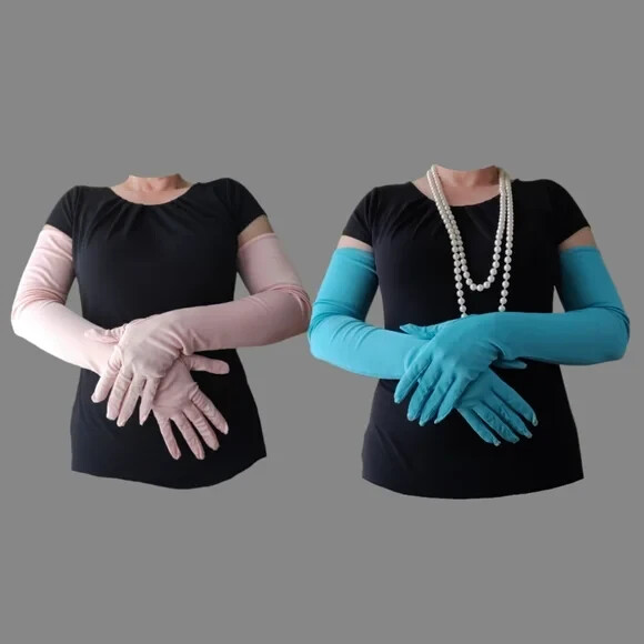 Full Length Blue Opera Style Gloves, Wedding Shoulder… - Gem