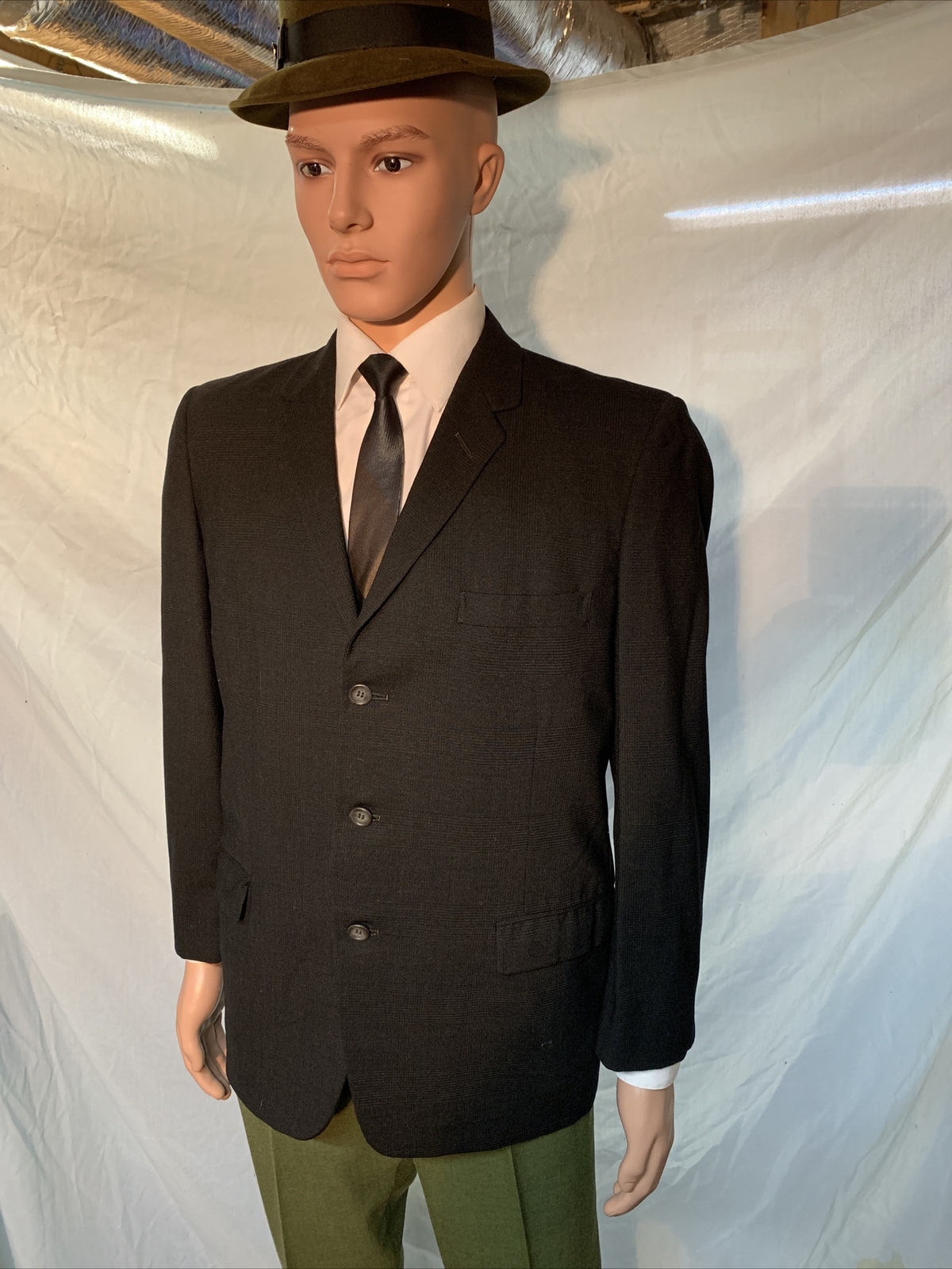 Vintage 1950s Curlee Clothes Black 3 Button Wool Spor… - Gem