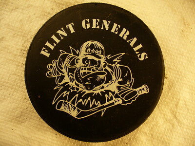 UHL Flint Generals Die Cut Wht Logo Ad Back Official Hockey Puck ...