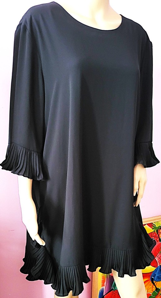 NEW Joseph Ribkoff 3/4 Sleeve Pleated Cuff &Bottom BLACK Blouse PLUS ...