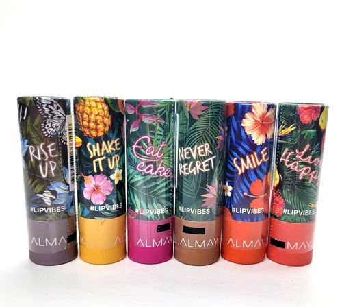 6 Almay Lip Vibes -Smile -Wake Up -Live Happy -Rise Up -Eat Cake -Never ...