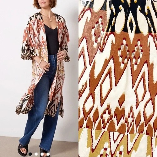 Evereve Mila Aztec Print Earth Tones 3/4 Sleeve Duster Size M/L New ...