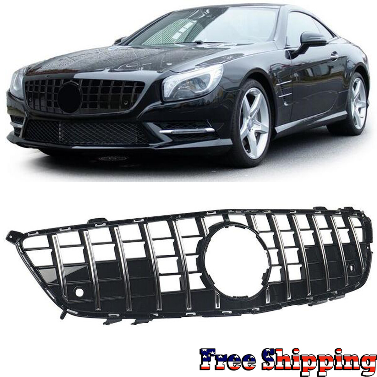 Chrome+Black GTR Style Front Hood Grille For Mercedes-Benz R231 SL ...