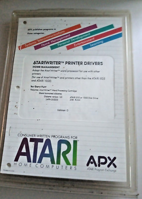 Atariwriter Printer Drivers; Atari 400/800/XL/XE Disk #20223 Plastic ...
