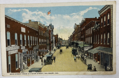 Postcard Maryland Salisbury Main Street Division Street View Scene Cars ...