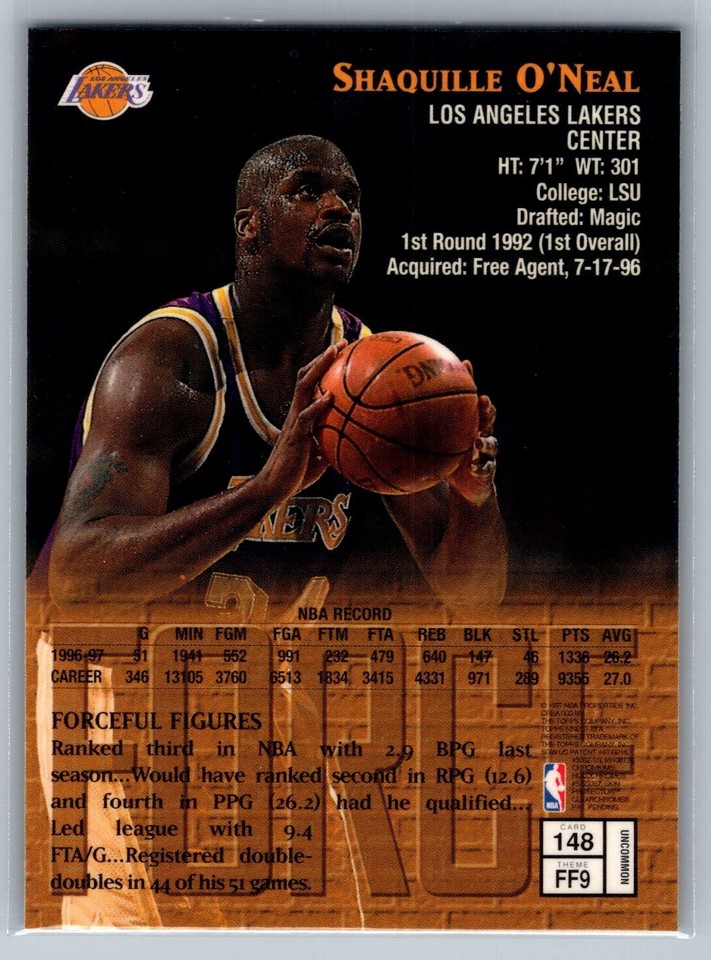 1997-98 Topps Finest Uncommon Silver #148 Shaquille O'Neal W/Peel - HOF ...
