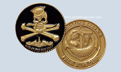 Jolly Roger Skull and Crossbones Submarine Dolphins Challenge Coin USN ...